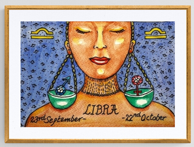 Libra birthday print , Libra birthday art picture, A4 size print.