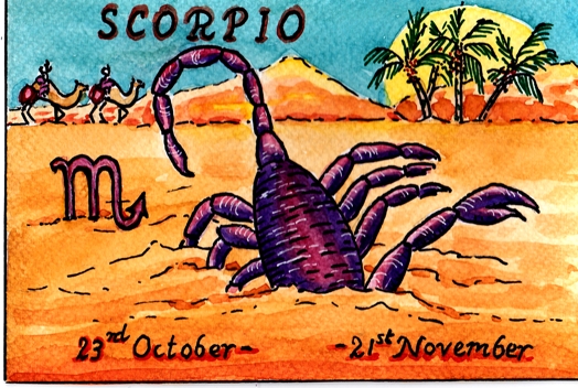 Scorpio Poster Print, Scorpio birthday art picture, A4 size print